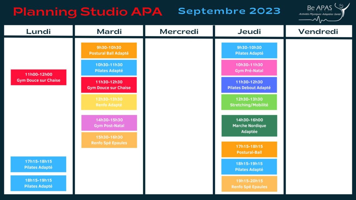 Notre planning - Be APAS - Activité Physique Adaptée et Santé